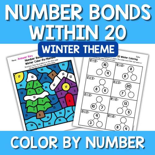Number Bonds to 20 Winter Color by Number Part Part Whole Worksheet Fun ...