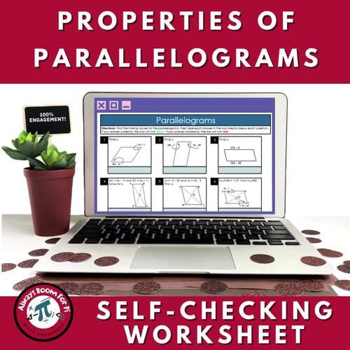 Properties of Parallelograms Self-Checking Digital Worksheet:Find Sides ...