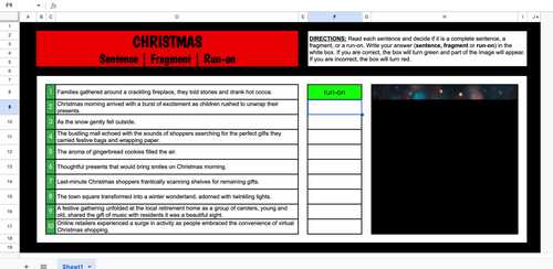 CHRISTMAS Fragment | Sentence | Run-on Google Sheets Digital Mystery ...