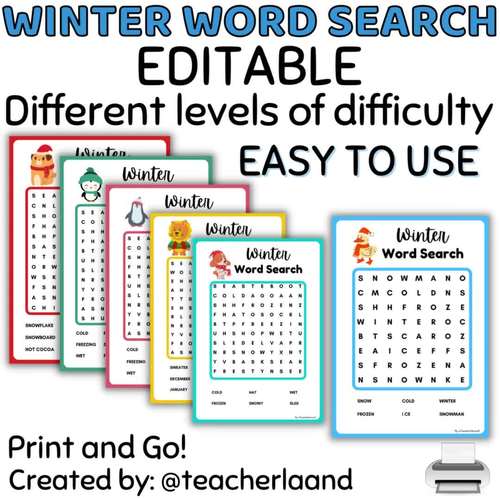 Winter Word Search Game Find the Words in the Puzzle EDITABLE | TPT