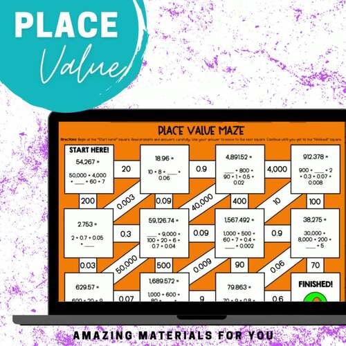 5th Grade Place Value to Thousandths Place Puzzles Mazes Task Cards Forms