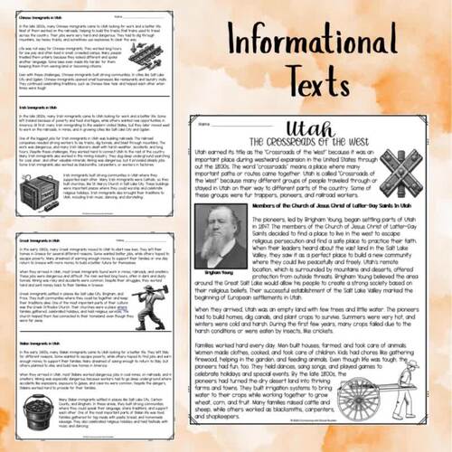 Utah Social Studies - Immigrants Come to Utah Informational Texts