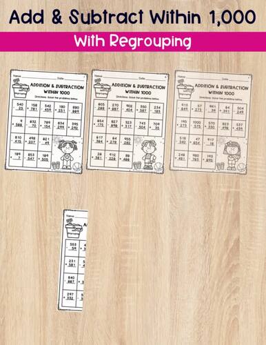 Summer Mixed Addition and Subtraction Within 1000 with Regrouping Math ...