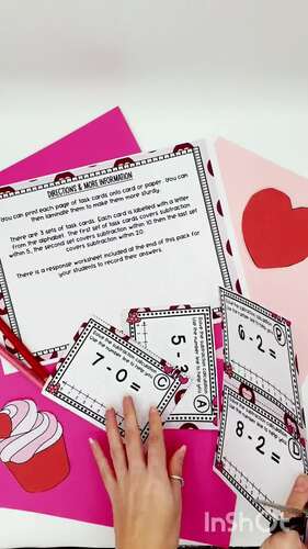 Valentines Day Subtraction with a Number Line Task Cards Kindergarten ...