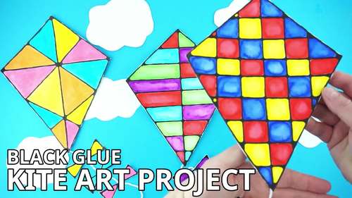 Black Glue & Watercolor Kite Art Project -Spring Art Activity | TPT