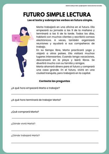 SPANISH READING FUTURE REGULAR VERBS FUTURO SIMPLE LECTURA VERBOS REGULARES