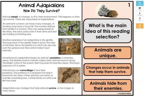Animal Adaptations Reading Passages Boom Cards by Teachers Are Terrific