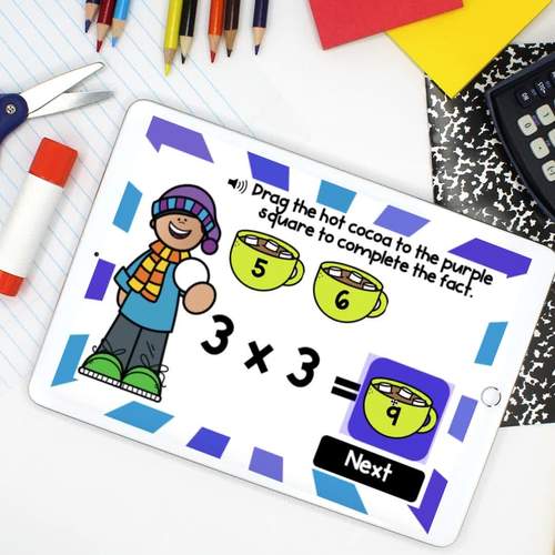 Multiplication Squares and Near Square Facts Boom Cards | Winter Themed