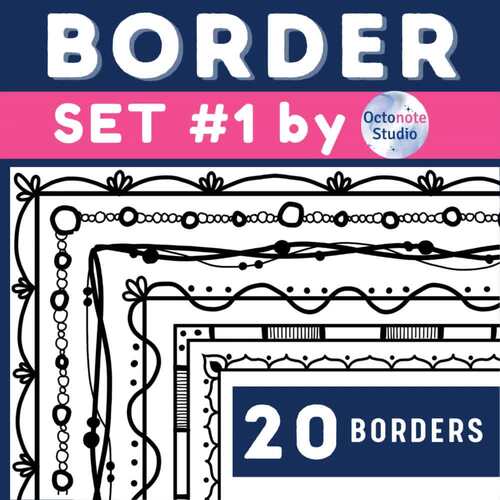 Set #1 - Doodle Borders / Frames Black & White Clipart Commercial Use