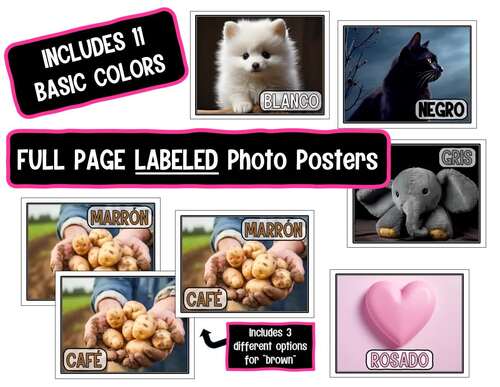 Spanish Color Posters Set | Real Photo Posters Classroom Decor Set
