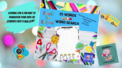 Back to School Word Search Puzzle - 25 Words by BookBrain Literacy and ...