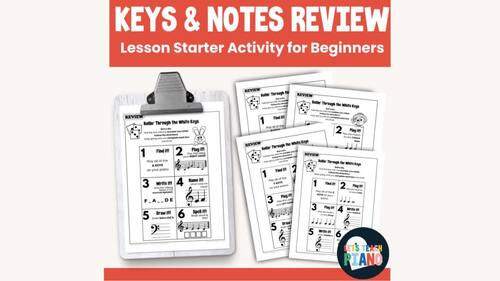 Beginning Piano Keys Music Notes Review Worksheets Lesson Starter Activity