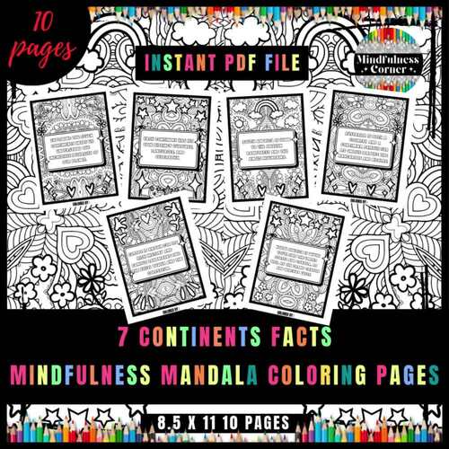 7 Continents Printables Facts Coloring Pages, Relaxing Mandala Coloring ...