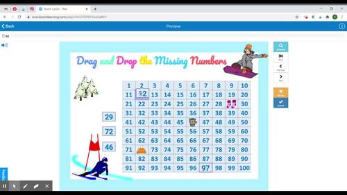 Missing Numbers Within 100 Hundreds Chart Winter Math Boom Cards 1st ...