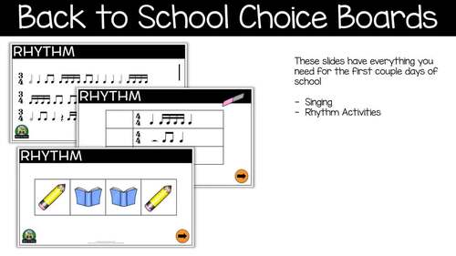 Back to School Choice Board (K-5 Elementary Music) by Primarily Music