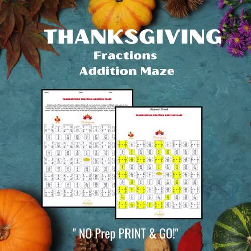 Thanksgiving Math Fraction Addition Maze Unlike Denominators No Prep ...