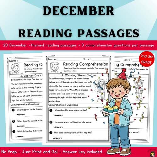 December Reading Comprehension Passages Grades 2-3 Winter Reading No Prep