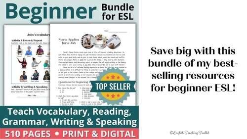 Beginner Adult ESL Curriculum - English Language Learners Worksheets Bundle