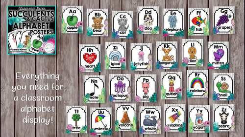 Back to School Classroom Decor SUCCULENTS and CACTUS Alphabet Posters