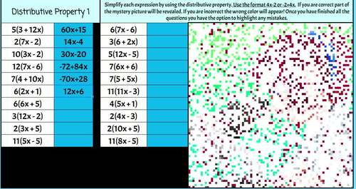 Distributive Property Math Pixel Art | Positive Integers | Algebraic ...