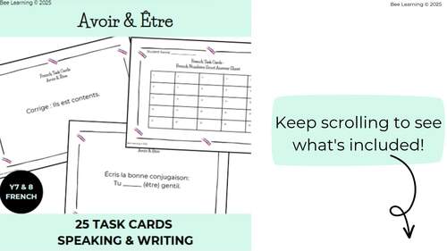 French Avoir & Être Task Cards — Verbes Avoir et Être for Beginners