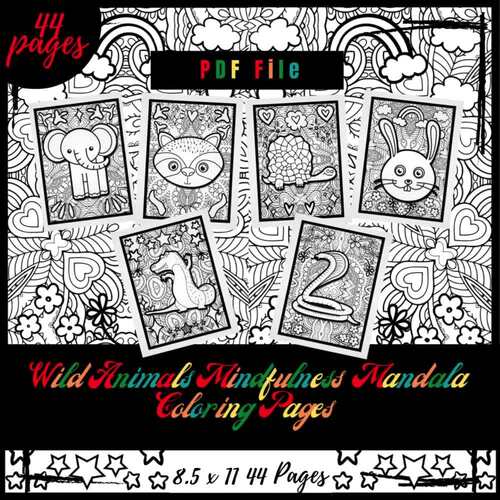 Wild Animals Mindfulness Mandala Coloring Pages, Printable Coloring ...