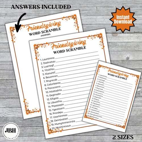 Friendsgiving Word Scramble Game, Printable Friendsgiving Games | TPT