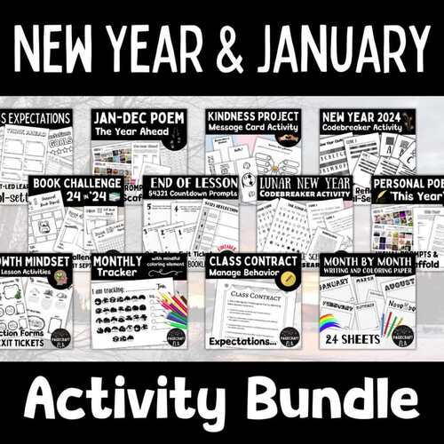 BUNDLE of New Year or January ELA Activities for Goals and Expectations