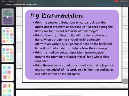 Student Affirmation Cards - Back to School Set - 2 Sizes - Happy Pastel ...