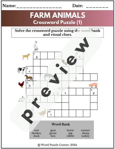 Farm Animals | Differentiated Crossword Puzzles by Word Puzzle Corner