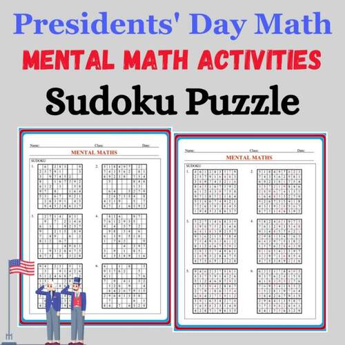 Presidents Day Activities: Funny Mental Math Sudoku Puzzle Easy To Expert