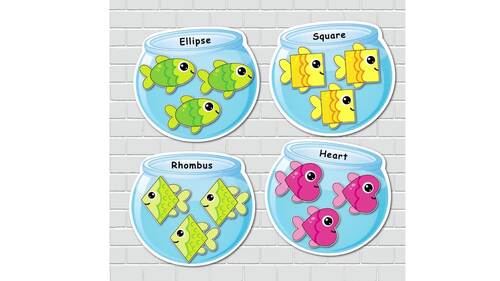 Fish and Fishbowl Shapes Sorting Mats, 2D Shapes Center, File Folder Games