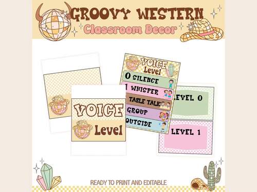 Groovy Western Voice Level Chart & Cards | Editable Retro Cowboy