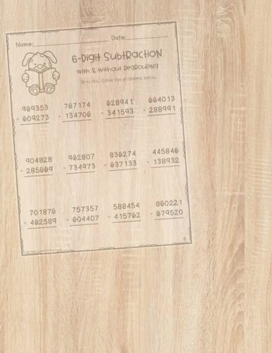 Back to School 6 Digit Subtraction Worksheets With & Without Regrouping ...