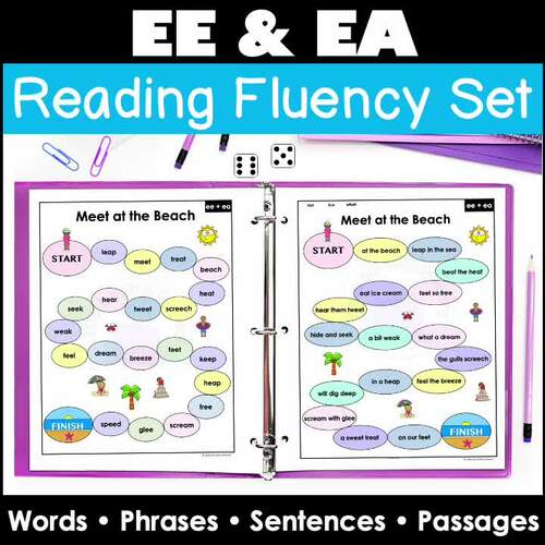 EE EA Vowel Teams Reading Fluency Decodable Drills Passages Orton Gillingham