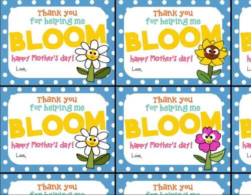 Cute Flower Mother's Day Gift Tag- Thank you for helping me BLOOM ...