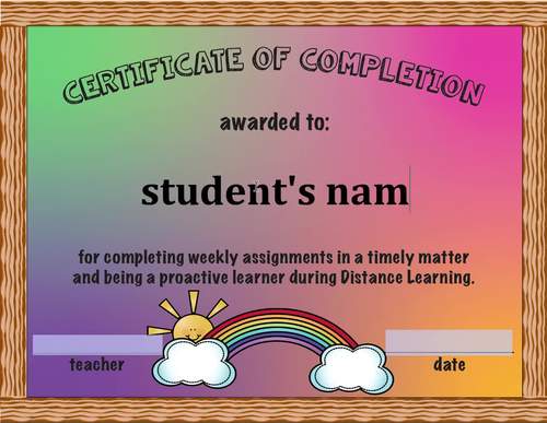 Certificate of Completion during Distance Learning. Editable PDF