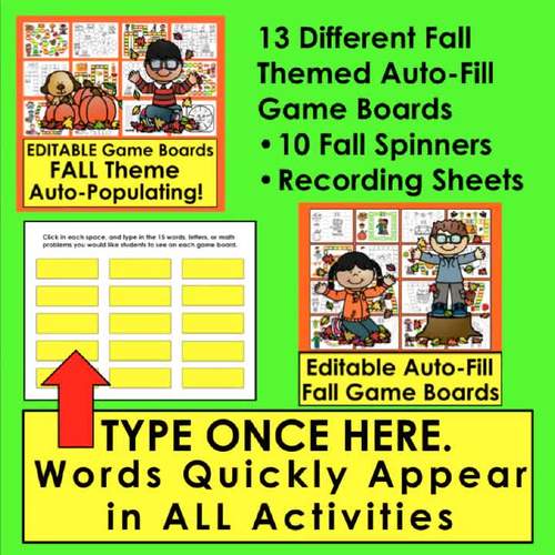 Editable Fall Sight Word Games OR Letters or Math Activities Autumn BUNDLE