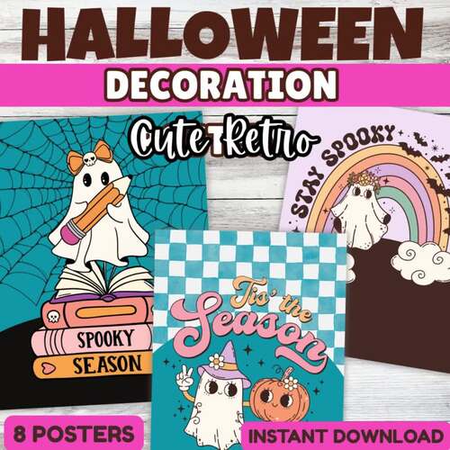 Cute Halloween Bulletin Board Posters- Door Decorations -Retro Spooky ...