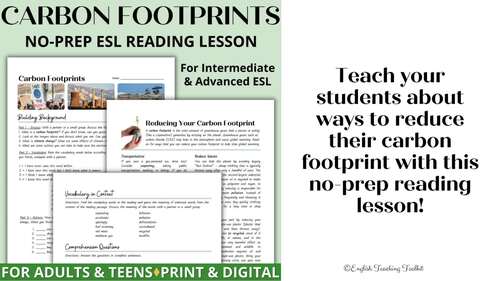 Adult ESL Reading Comprehension Activities - Carbon Footprints Earth Day