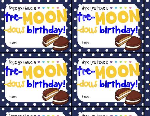 Birthday Gift Tags for Students & Staff | Moon Pie Treat Labels | TPT