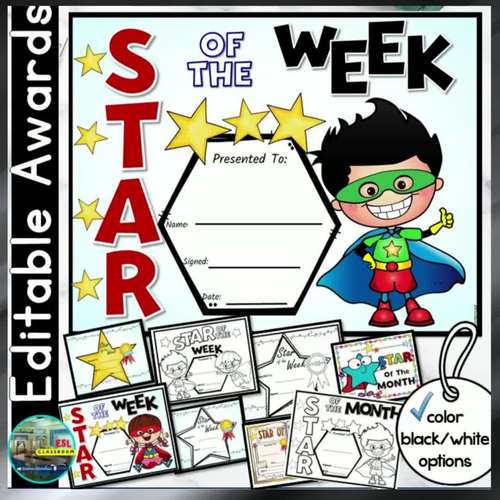 Star of the Week/ Month Awards - EDITABLE | Printable | Digital | TPT