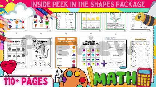 SHAPES & COLORS Math English Worksheets Coloring Cutting Counting ...