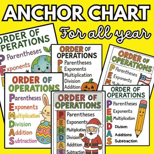 Order of Operations Anchor Chart | Color PEMDAS Posters | Seasonal ...