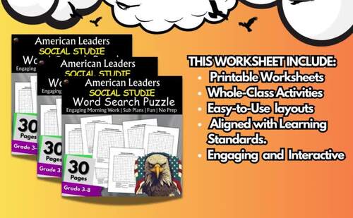 American Leaders Word Search Puzzle Activities 4th,5th,6th,7th,8th,9th,10th