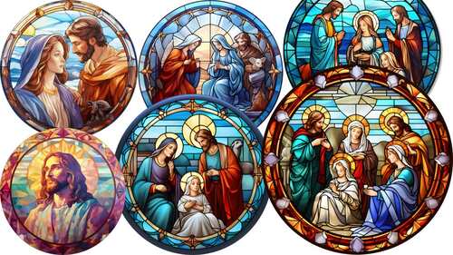 Watercolor Stained Glass Nativity Set Clipart Set of 20 Files | TPT
