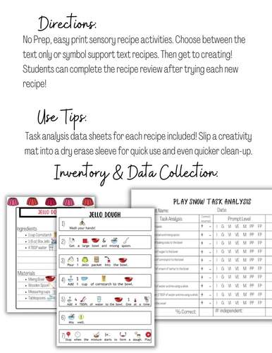 Taste Safe Visual Sensory Recipes by Differentiated Education | TPT