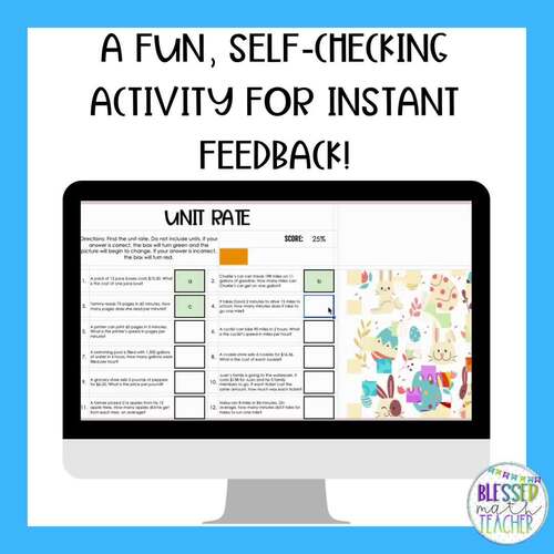 Unit Rate Digital Activity and Worksheet - Easter - for 7th Grade