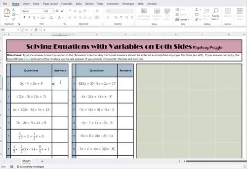 Solving Equations with Variables on Both Sides Digital Math Practice