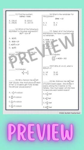 NC Check In Review 2.0 B | 6th Grade Math | Test Prep by My Math ...